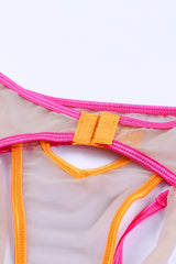 Multicolor Colorblock Trim Spaghetti Strap Three Piece Lingerie Set ...